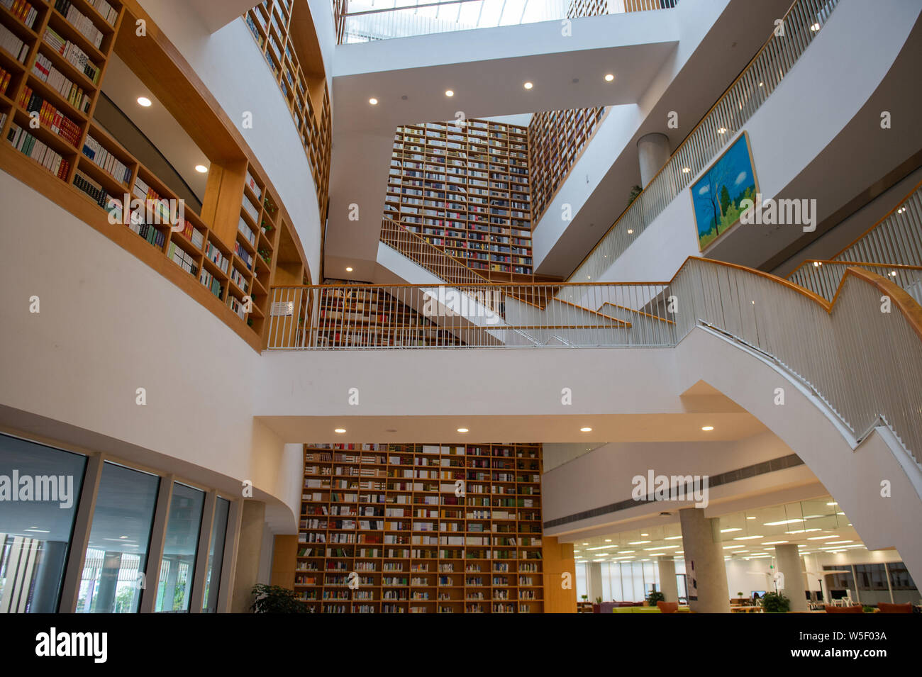 Interior view of the library of the Chinese University of Hong Kong, Shenzhen, abbreviated as ...