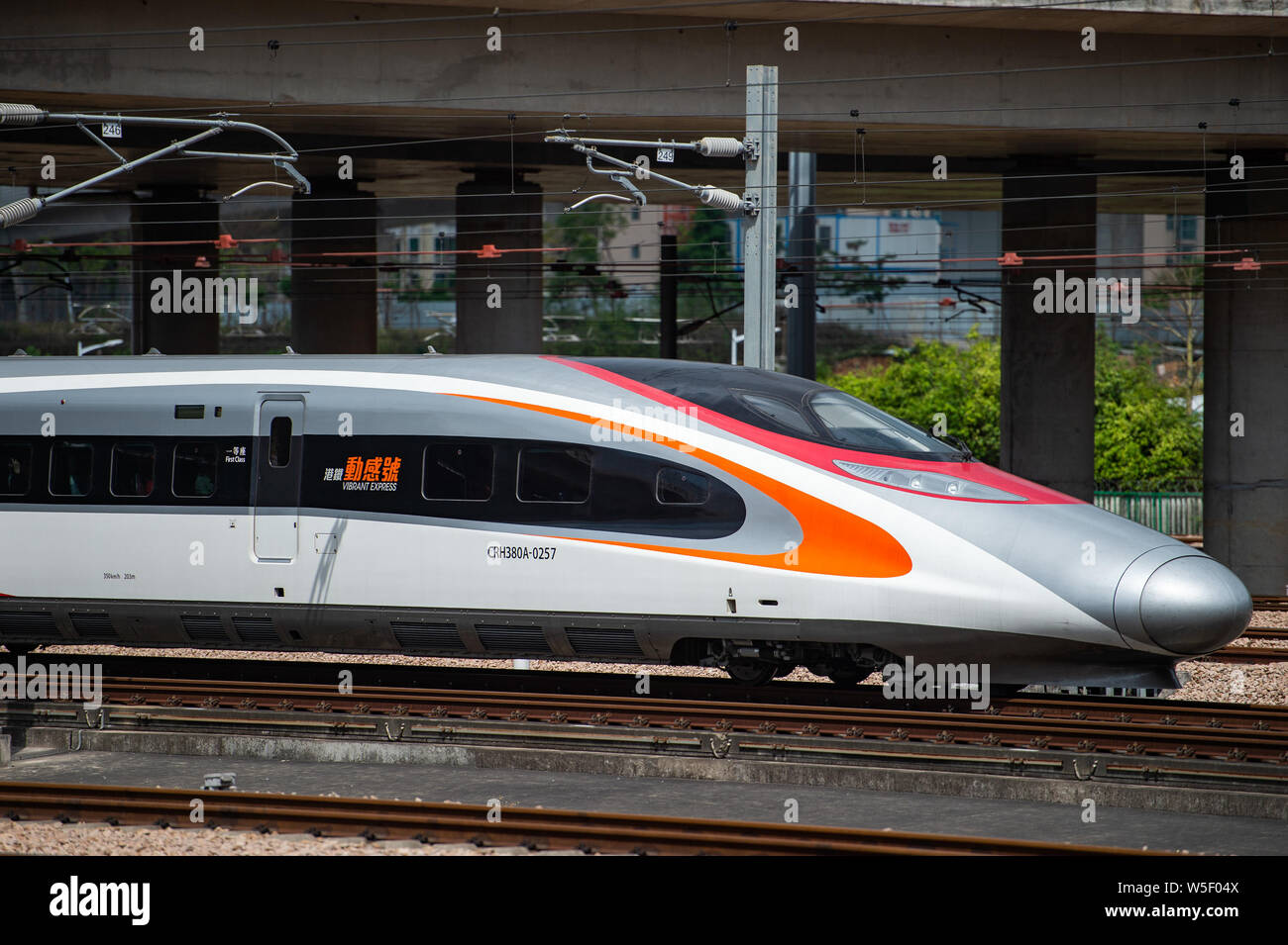 --FILE--A Vibrant Express train, also known as MTR CRH380A of the ...