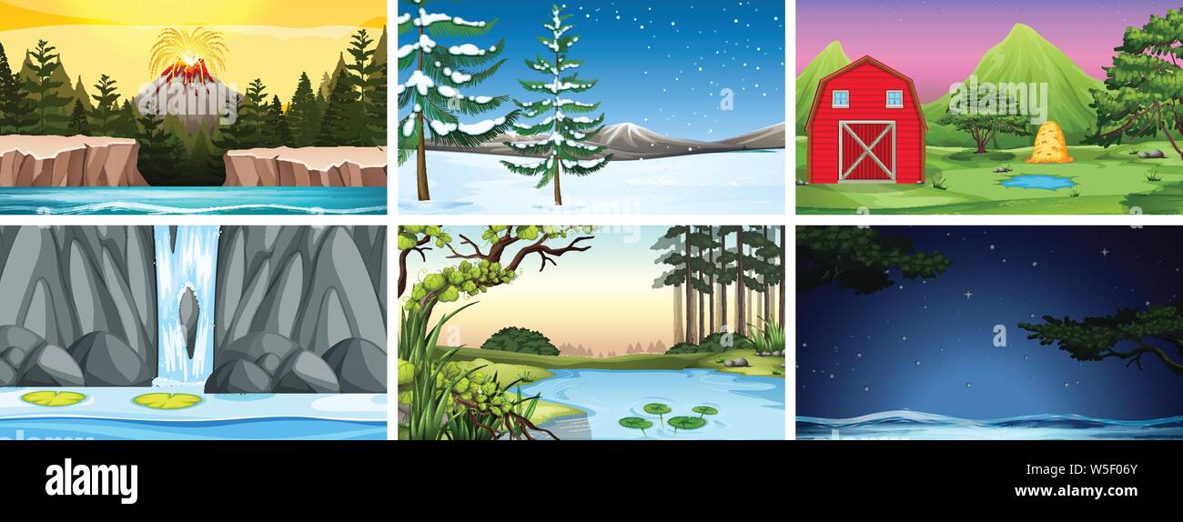 Set of scenes in nature setting illustration Stock Vector Image & Art ...