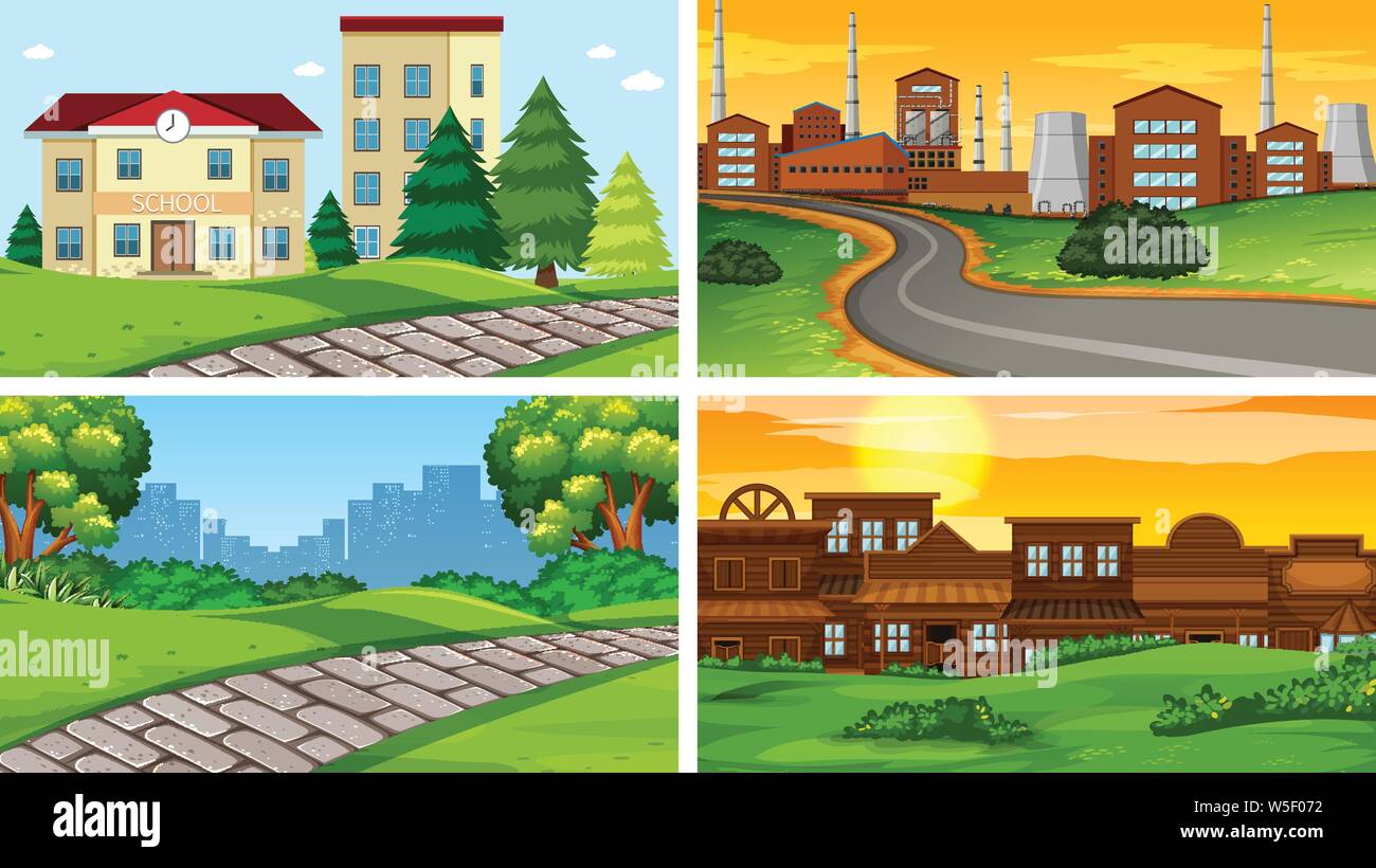 Set of scenes in nature setting illustration Stock Vector Image & Art ...