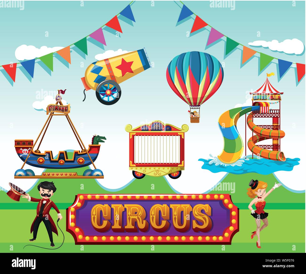 Circus, fun fair, amusement park theme template illustration Stock ...