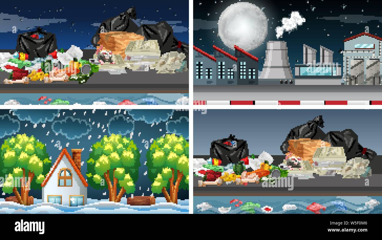 Set of polluted scenes illustration Stock Vector Image & Art - Alamy