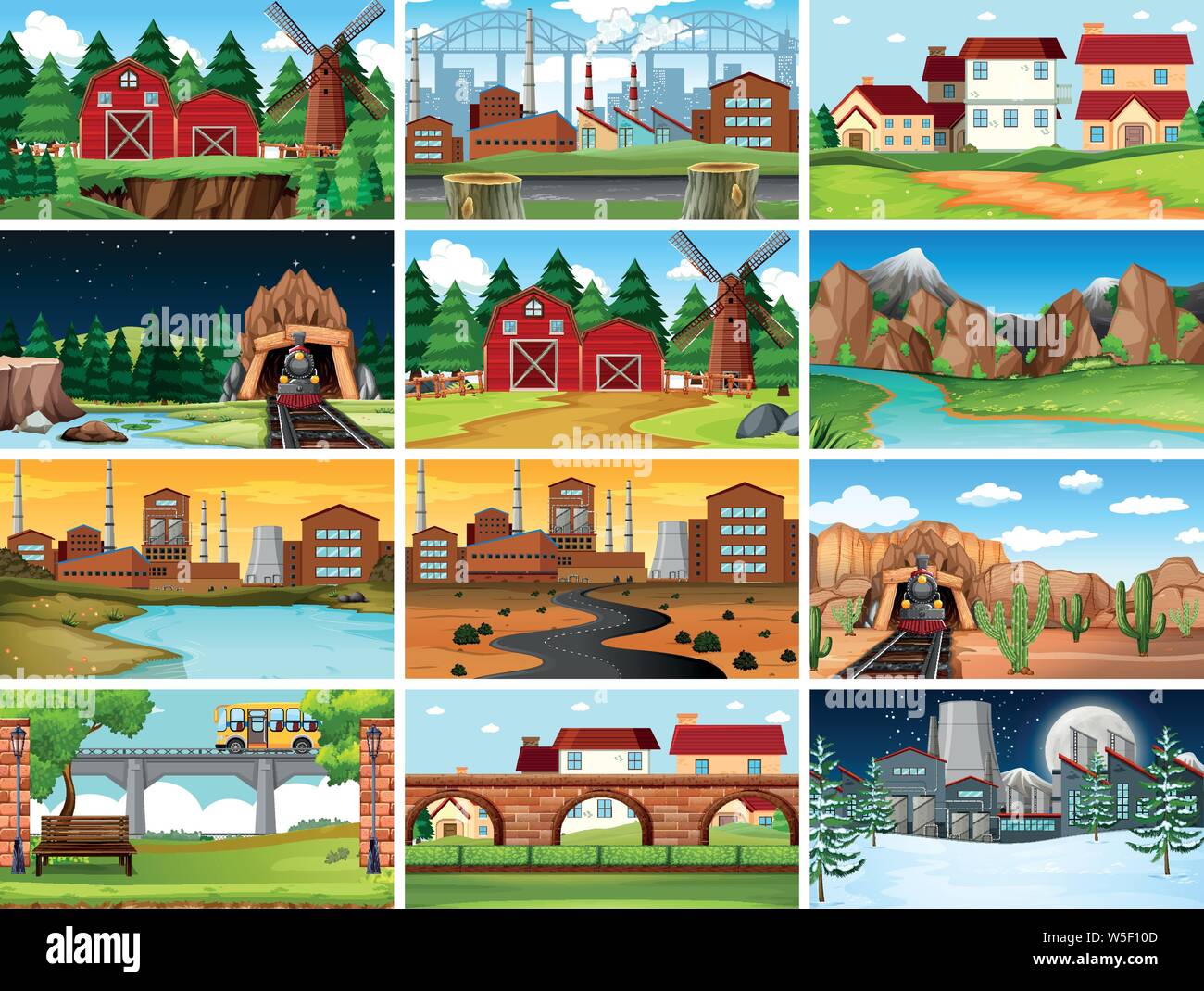 Set of scenes in nature setting illustration Stock Vector Image & Art ...