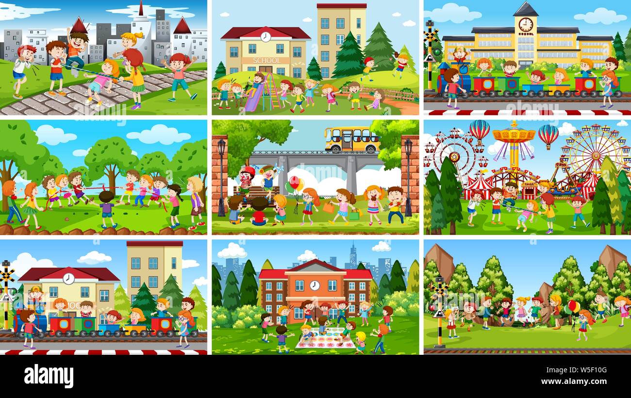 Set of scenes in nature setting illustration Stock Vector Image & Art ...