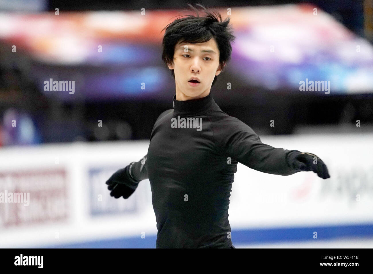 Japanese figure skater Yuzuru Hanyu takes part in a training session ...
