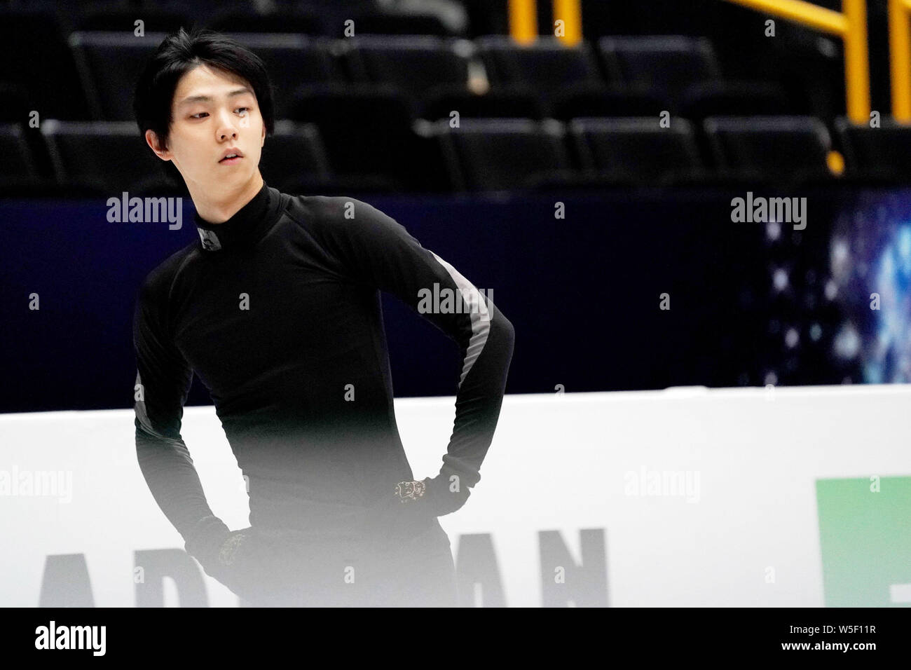 Japanese figure skater Yuzuru Hanyu takes part in a training session ...