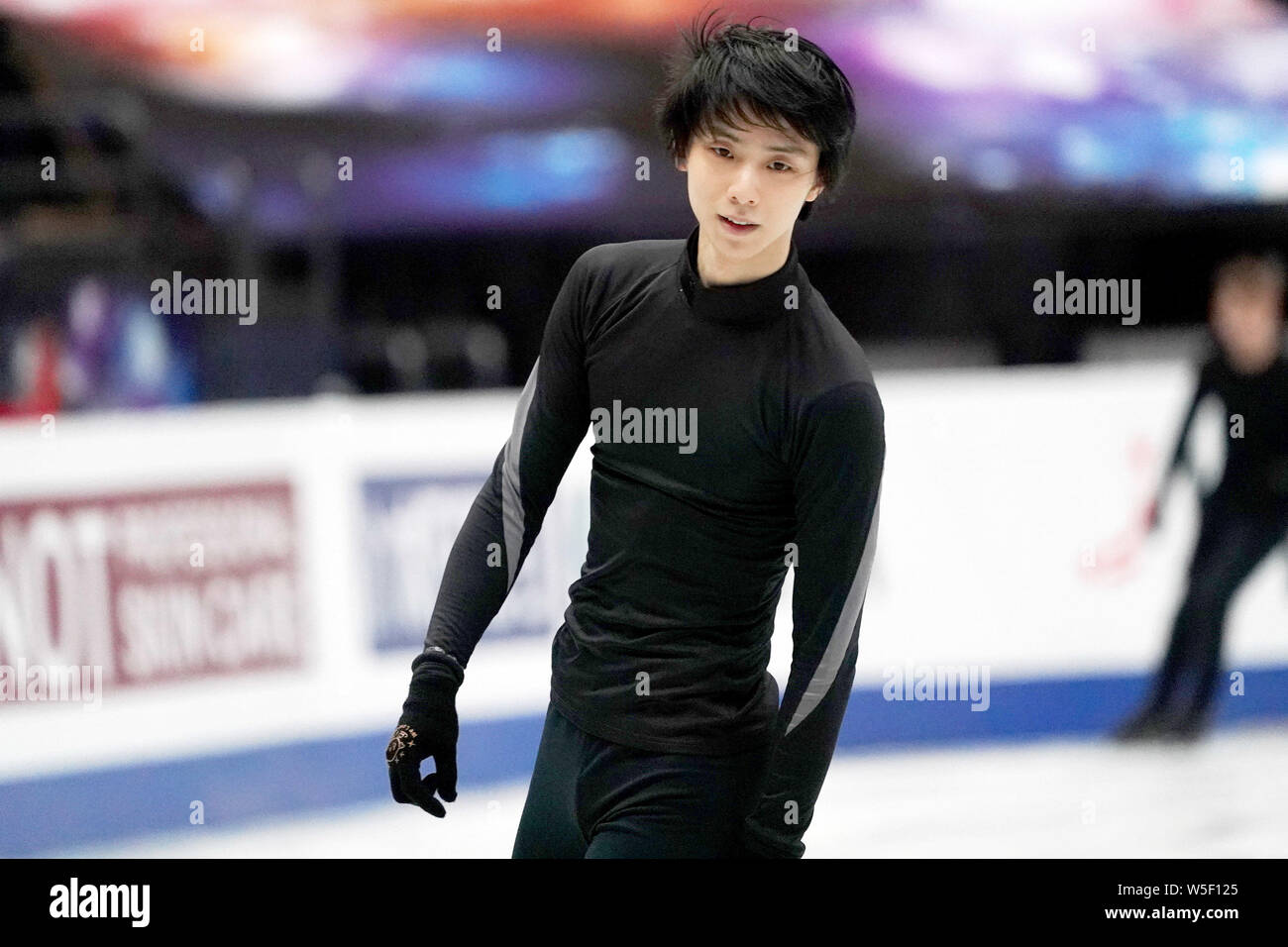 Japanese figure skater Yuzuru Hanyu takes part in a training session ...