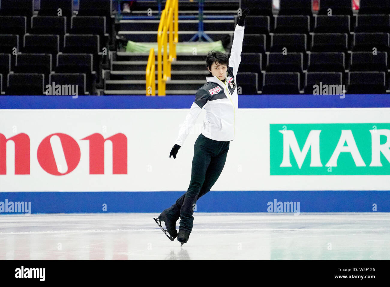 Japanese figure skater Yuzuru Hanyu takes part in a training session ...