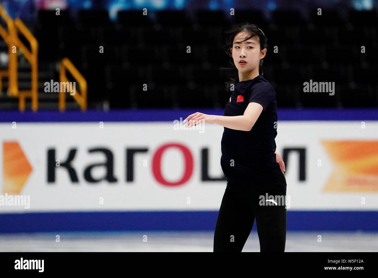 Chinese figure skater Chen Hongyi takes part in a training session ...