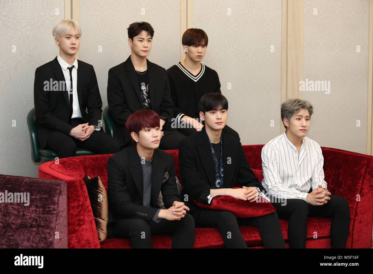 Members of South Korean boy group Astro attend a press conference for ...