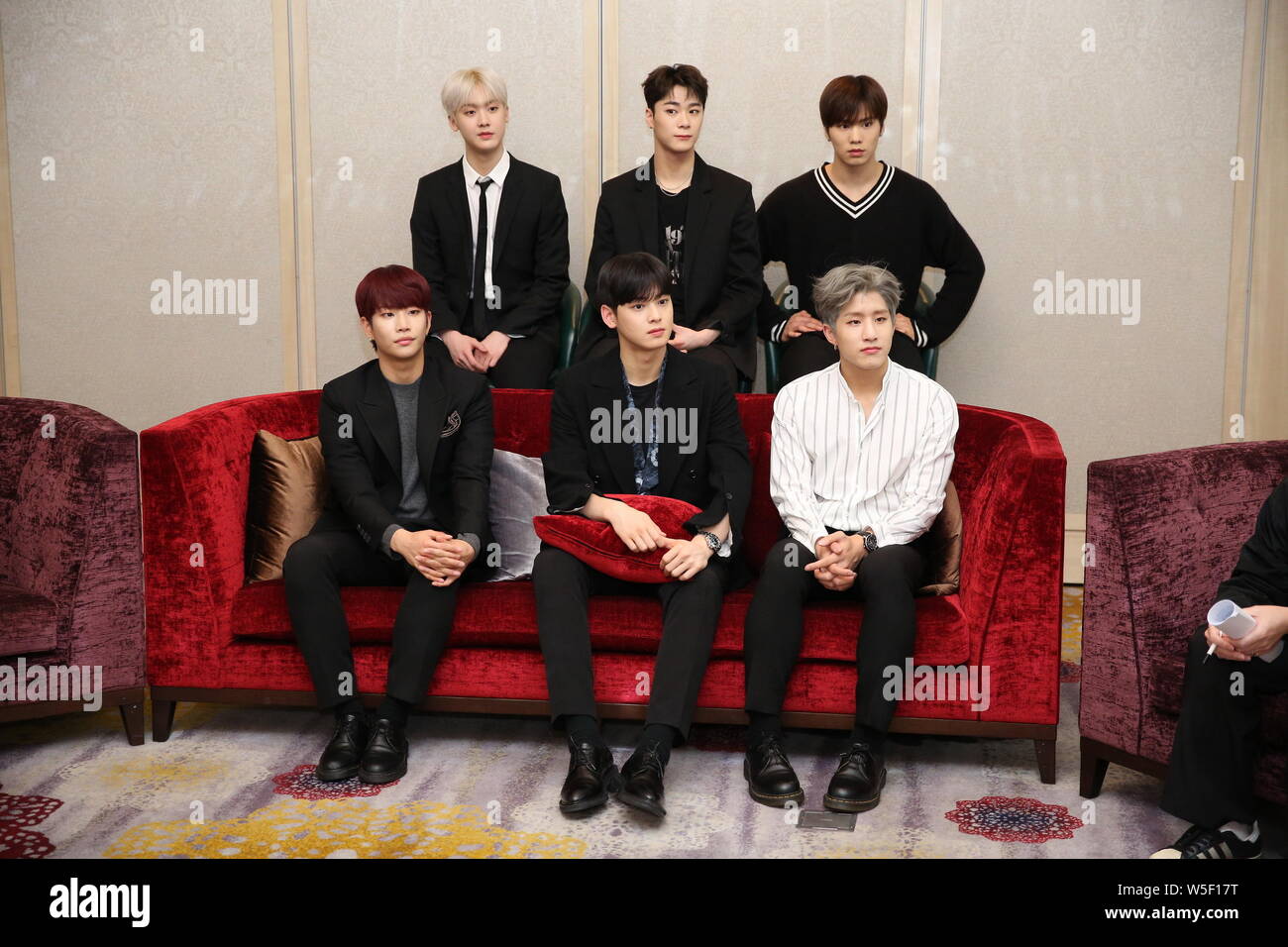 Members of South Korean boy group Astro attend a press conference for ...