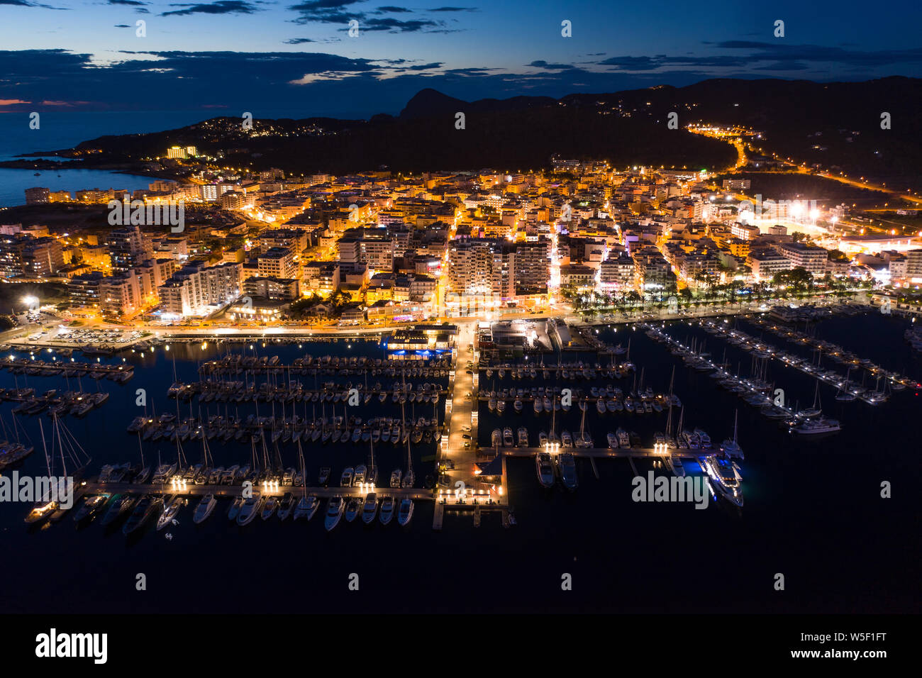 Aerial view of city port at night Stock Photo - Alamy