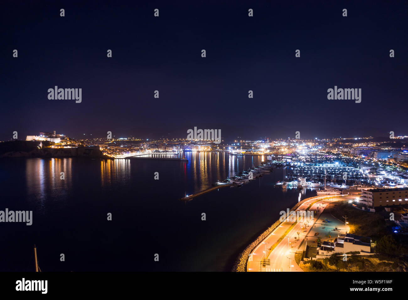 Aerial view of city port at night Stock Photo - Alamy