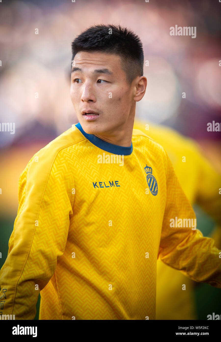 Wu Lei of RCD Espanyol warms up before their 29th round match of the La ...