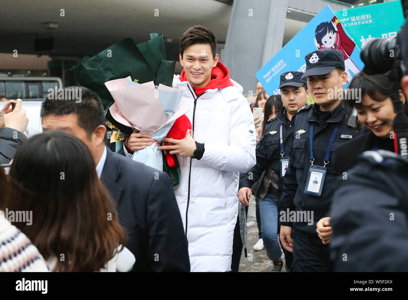 Chinese swimming Olympic champion Sun Yang arrives at the Qingdao ...