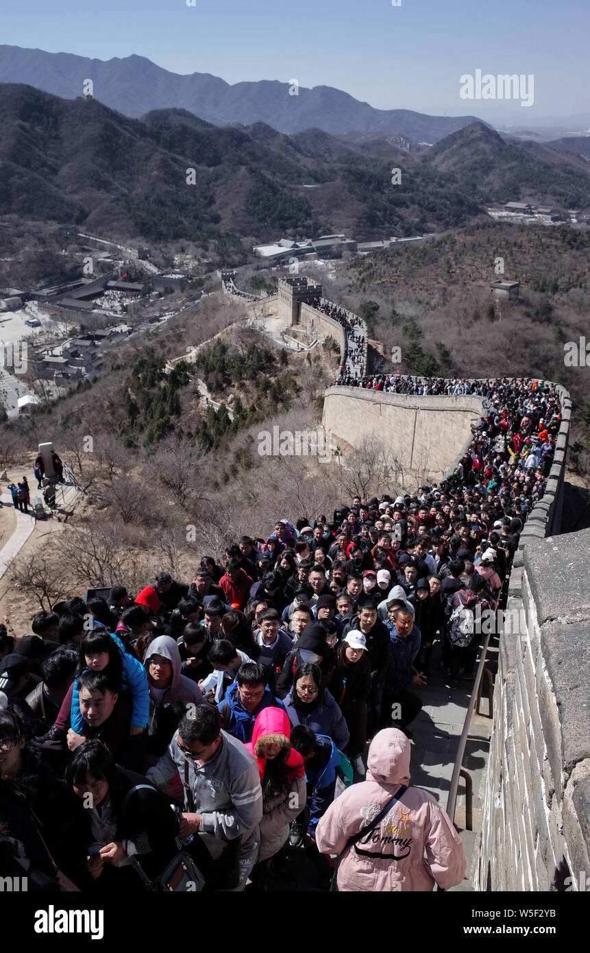 People crowd the Badaling Great Wall for a spring outing in Huairou district, Beijing, China, 23 ...