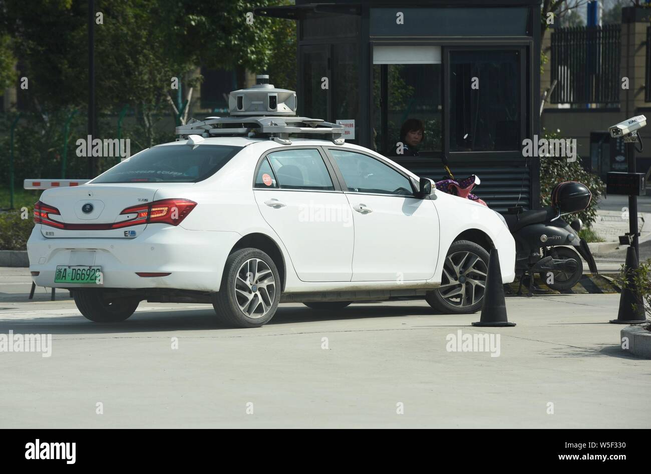 An autonomous driving electric vehicle (EV) developed by Alibaba Group ...