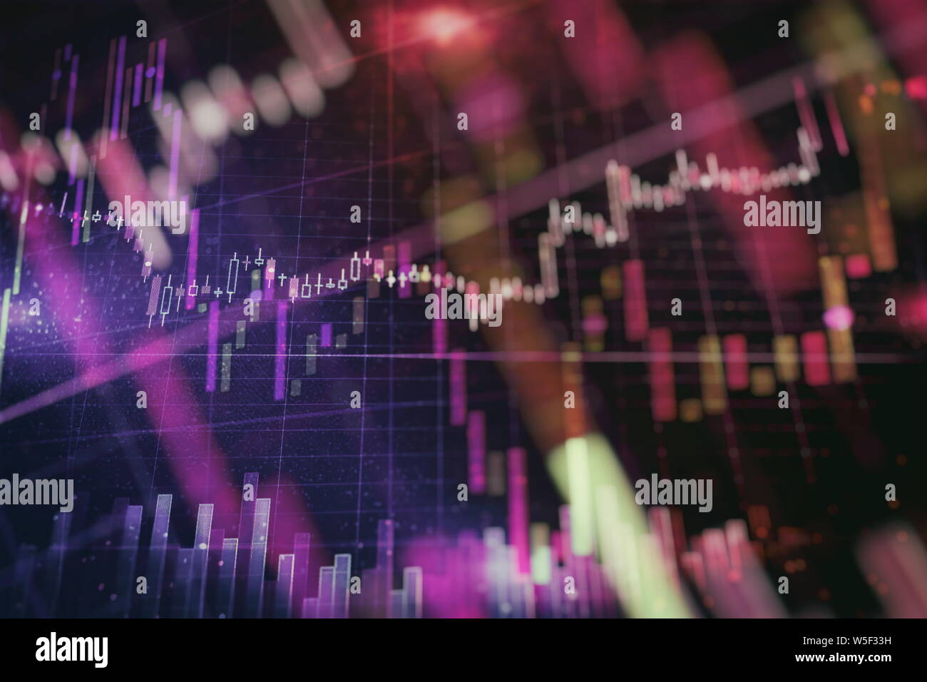 financial candlestick chart with line graph and stock numbers on ...