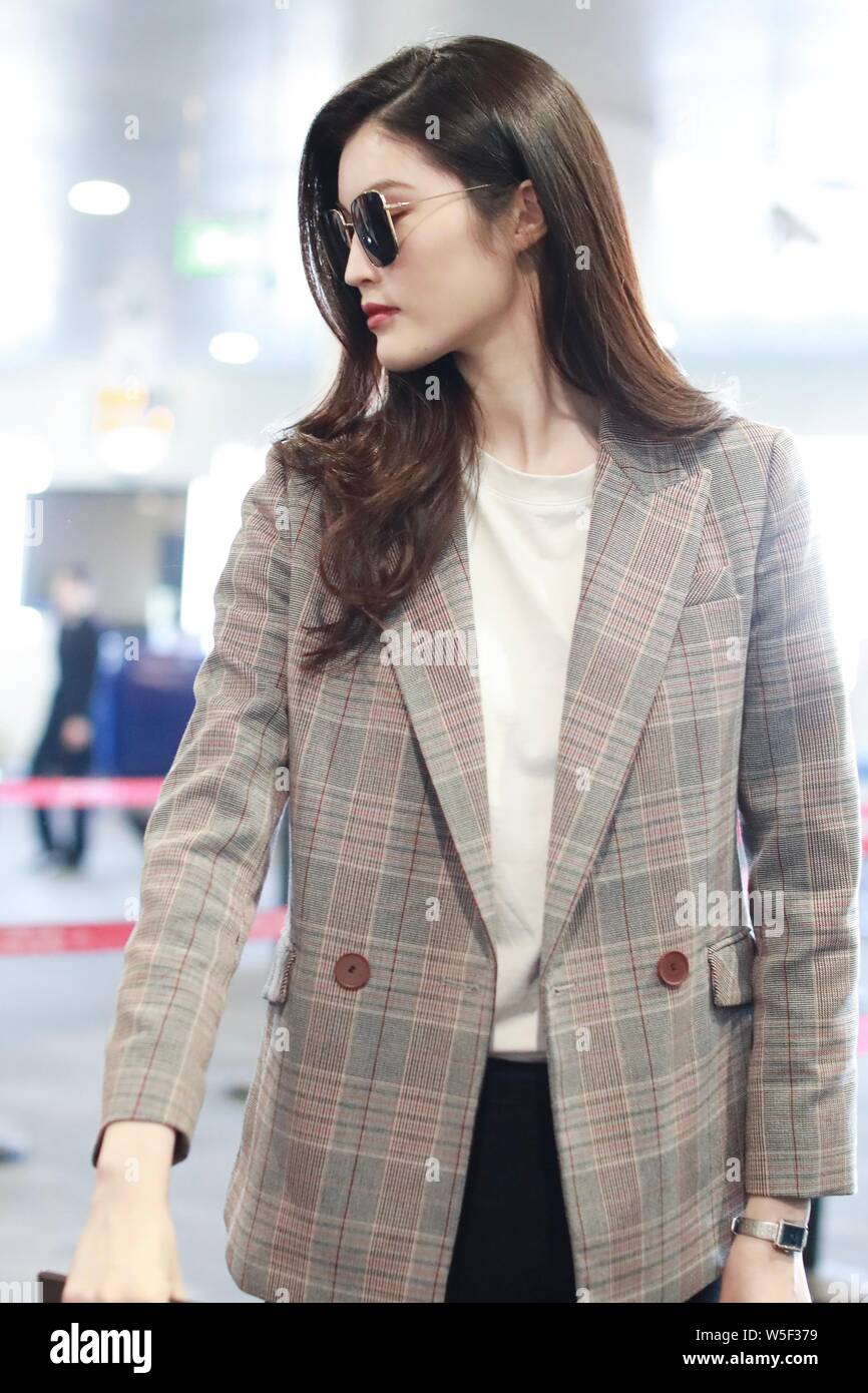Chinese model He Sui arrives at the Beijing Capital International ...
