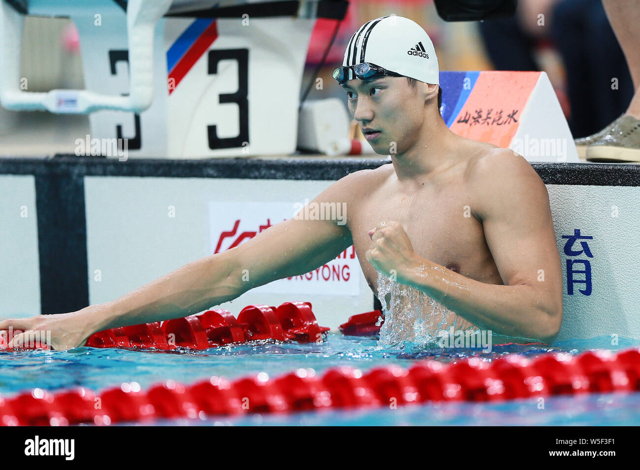 --FILE--Chinese world swimming champion Ning Zetao celebrates after ...