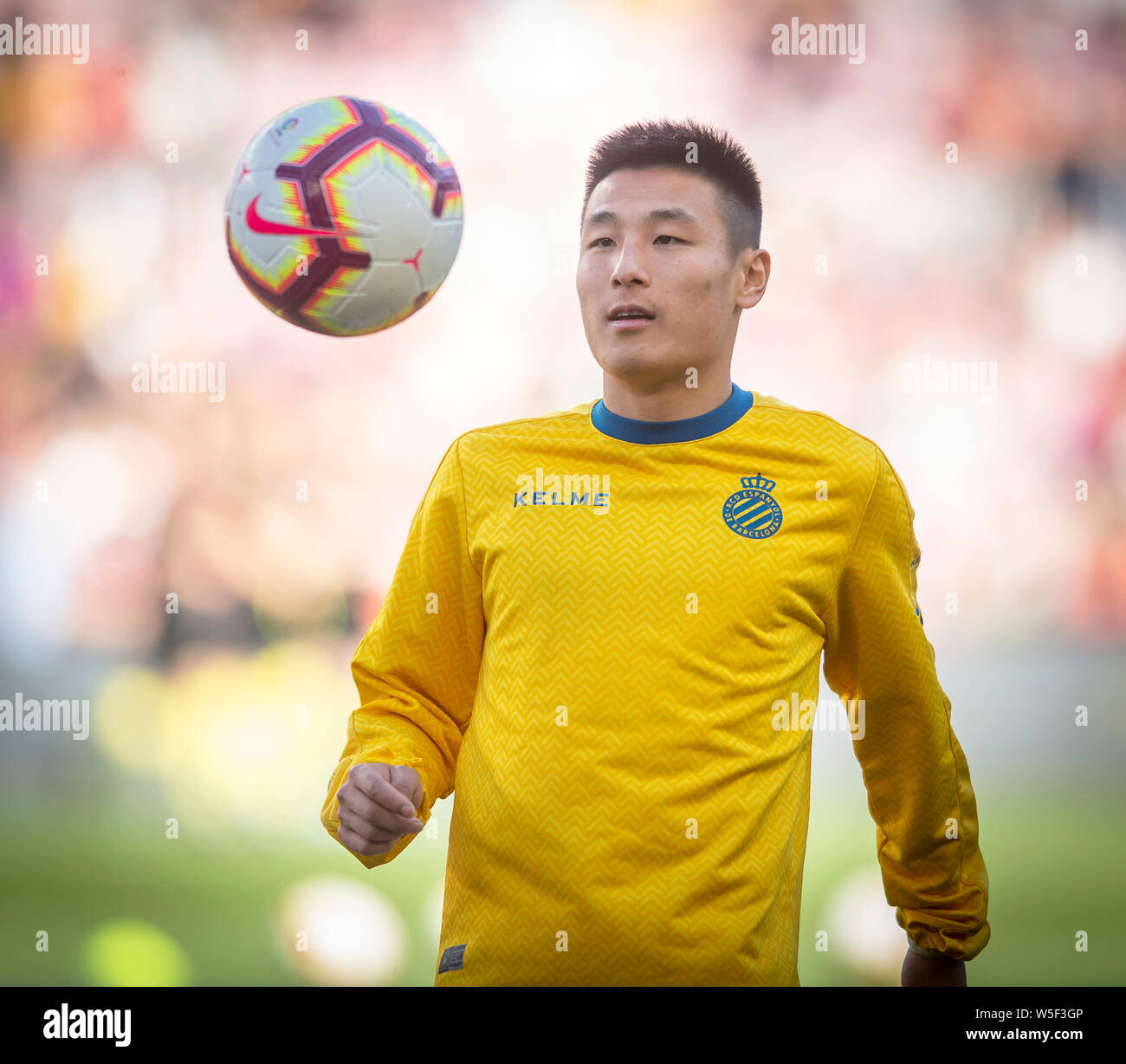 Wu Lei of RCD Espanyol warms up before their 29th round match of the La ...