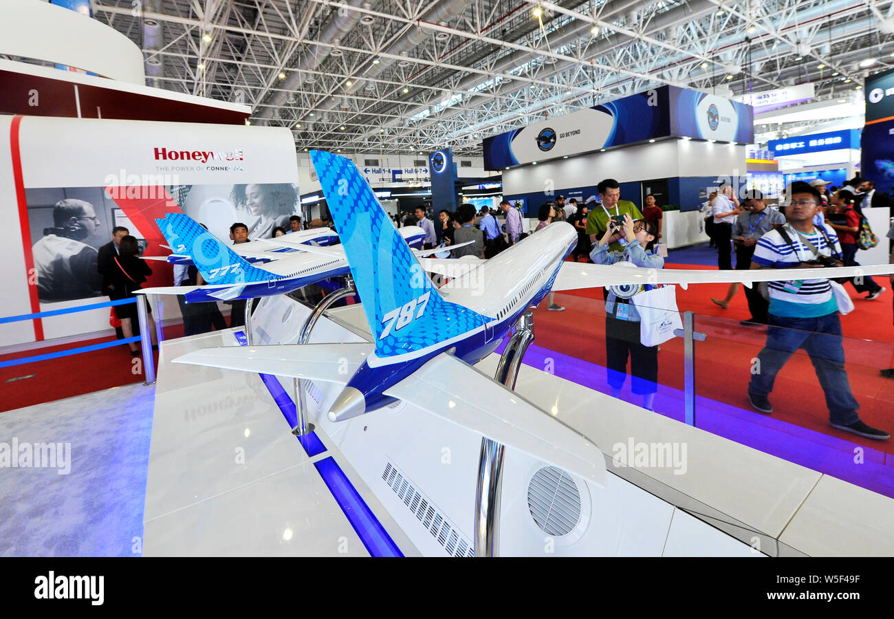--FILE--Models of Boeing passenger jets are on display during the 12th ...