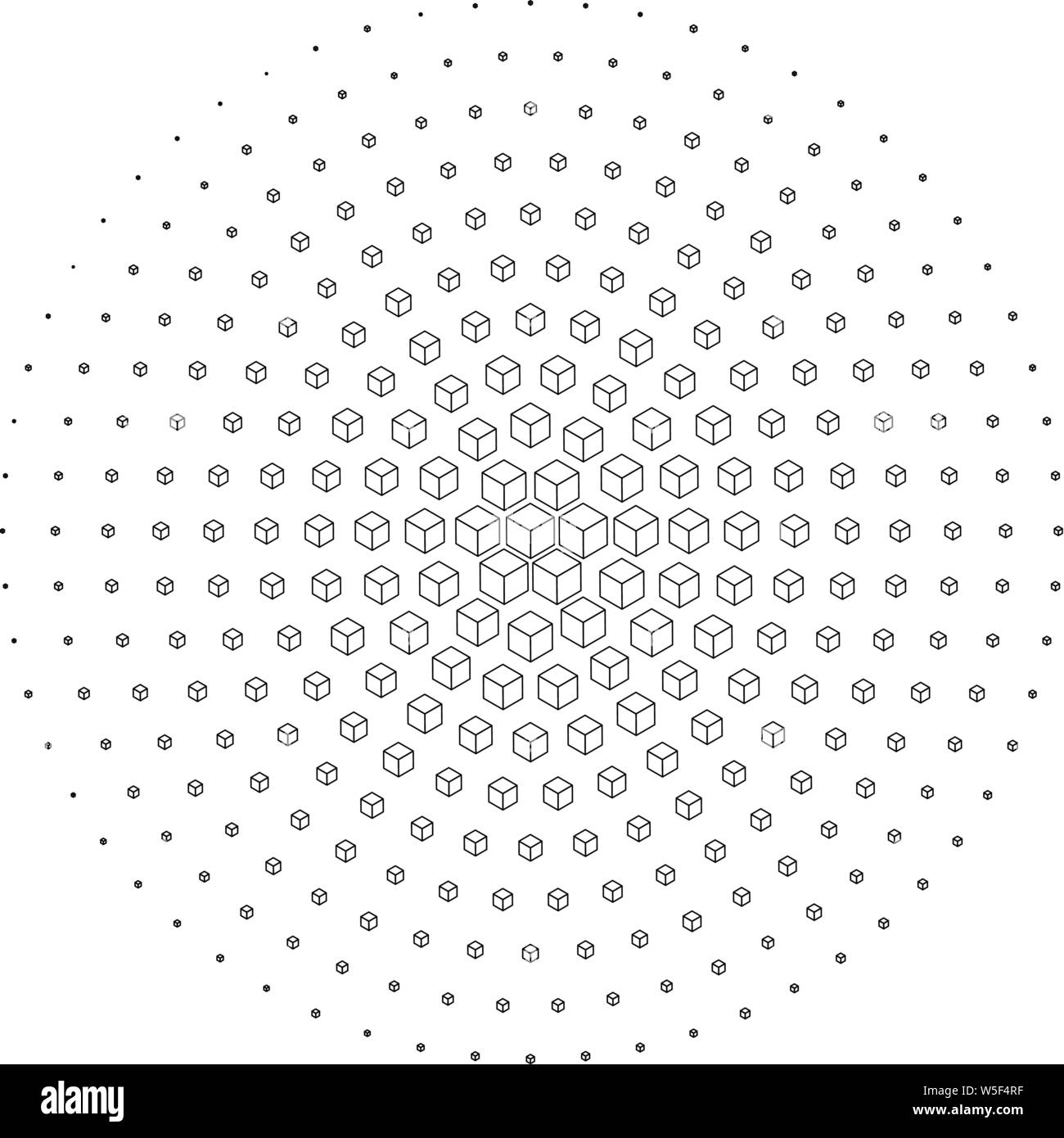 Vector circl halftone geometric seamless pattern with cube shapes ...