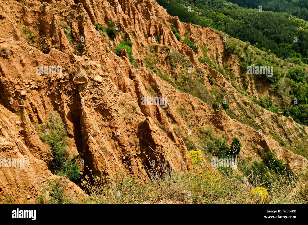At close of the famous Stob Pyramids with unusual shape red and yellow ...