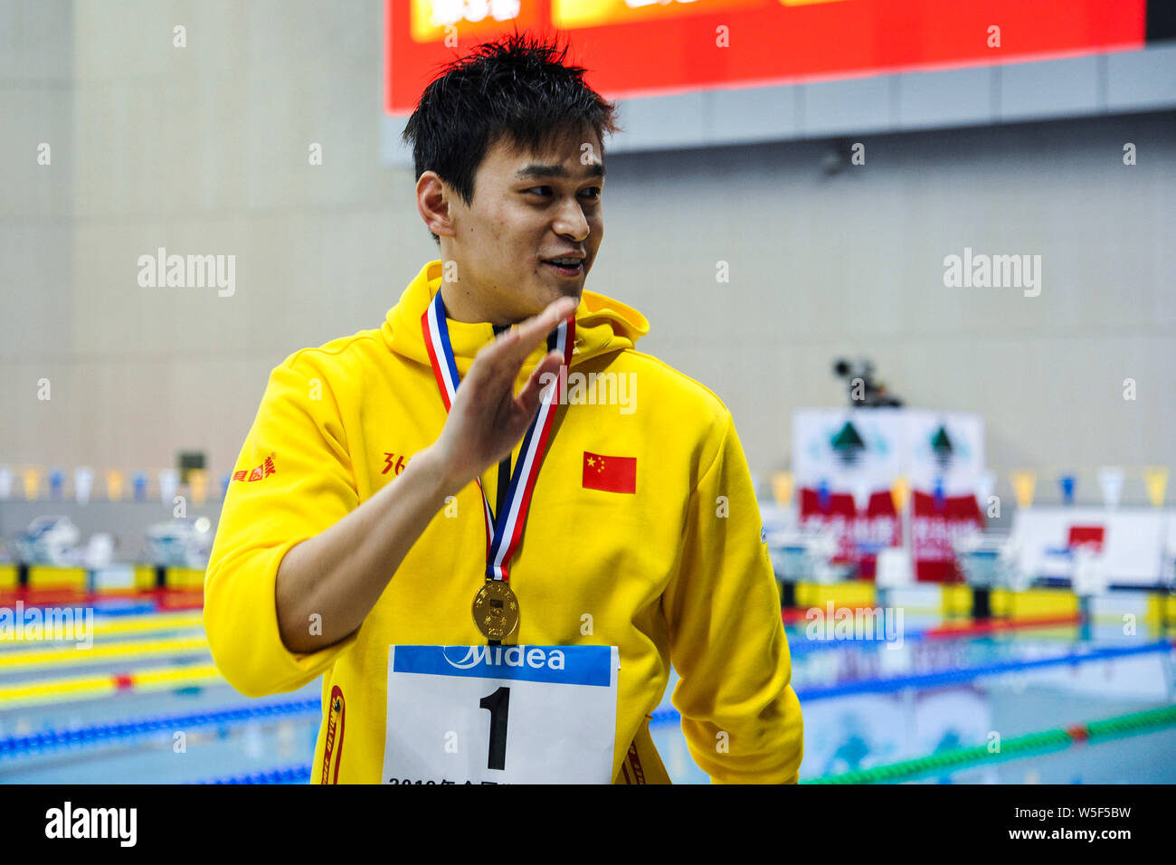 Chinese swimming Olympic champion Sun Yang attends the the award ...