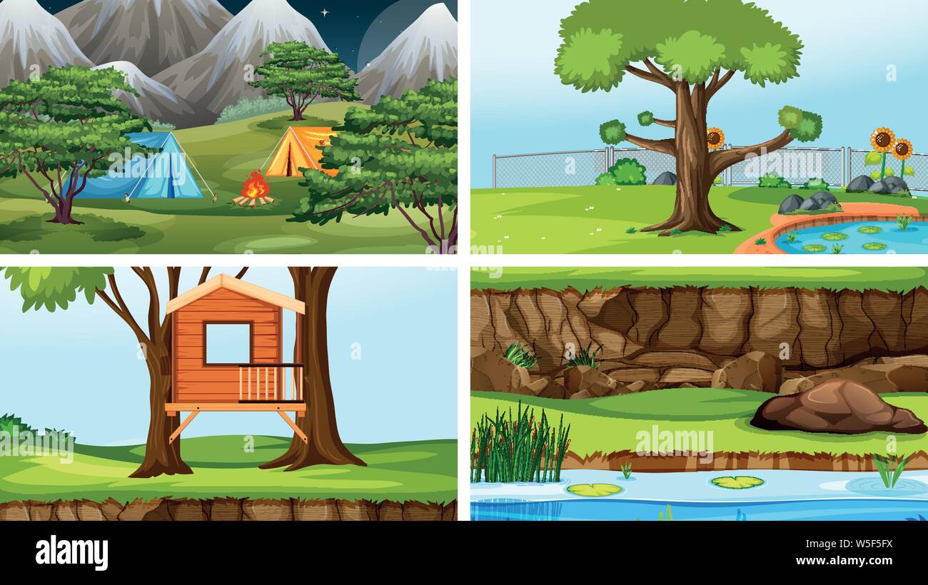 Set of scenes in nature setting illustration Stock Vector Image & Art ...