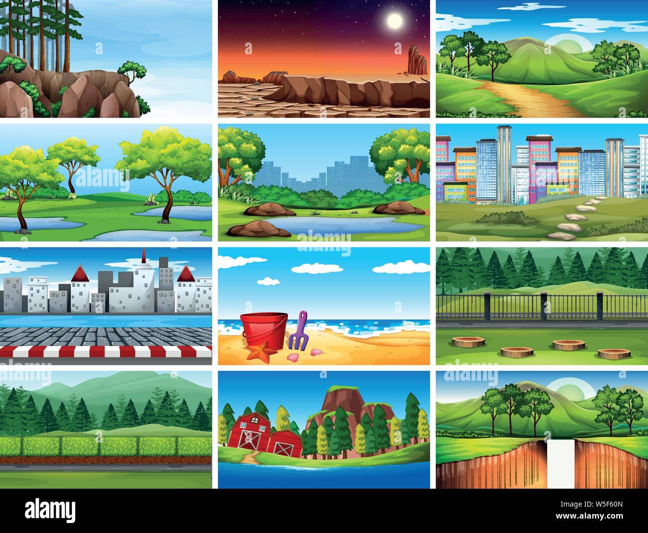 Set of nature scenes day nd night illustration Stock Vector Image & Art ...