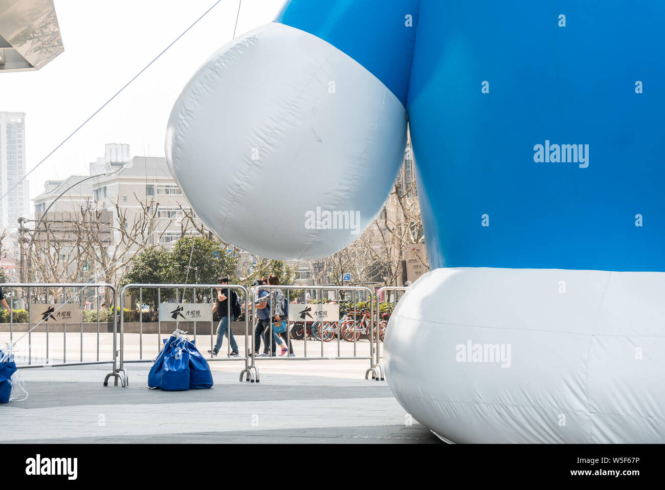 A 10-meter-tall inflated doll featuring shape of Doraemon is displayed ...