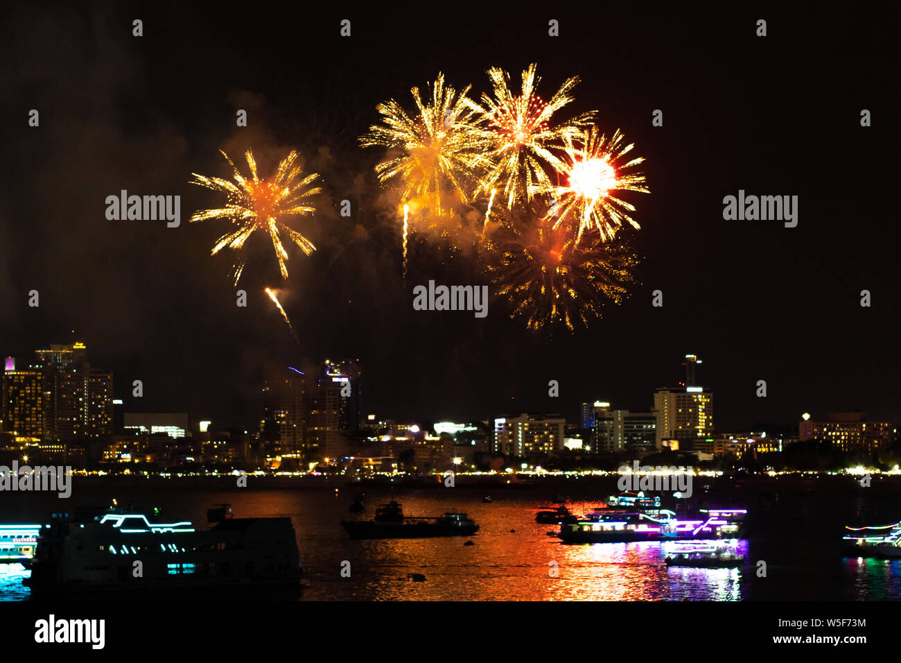 Pattaya Thailand. International fireworks show festival. Beautiful ...