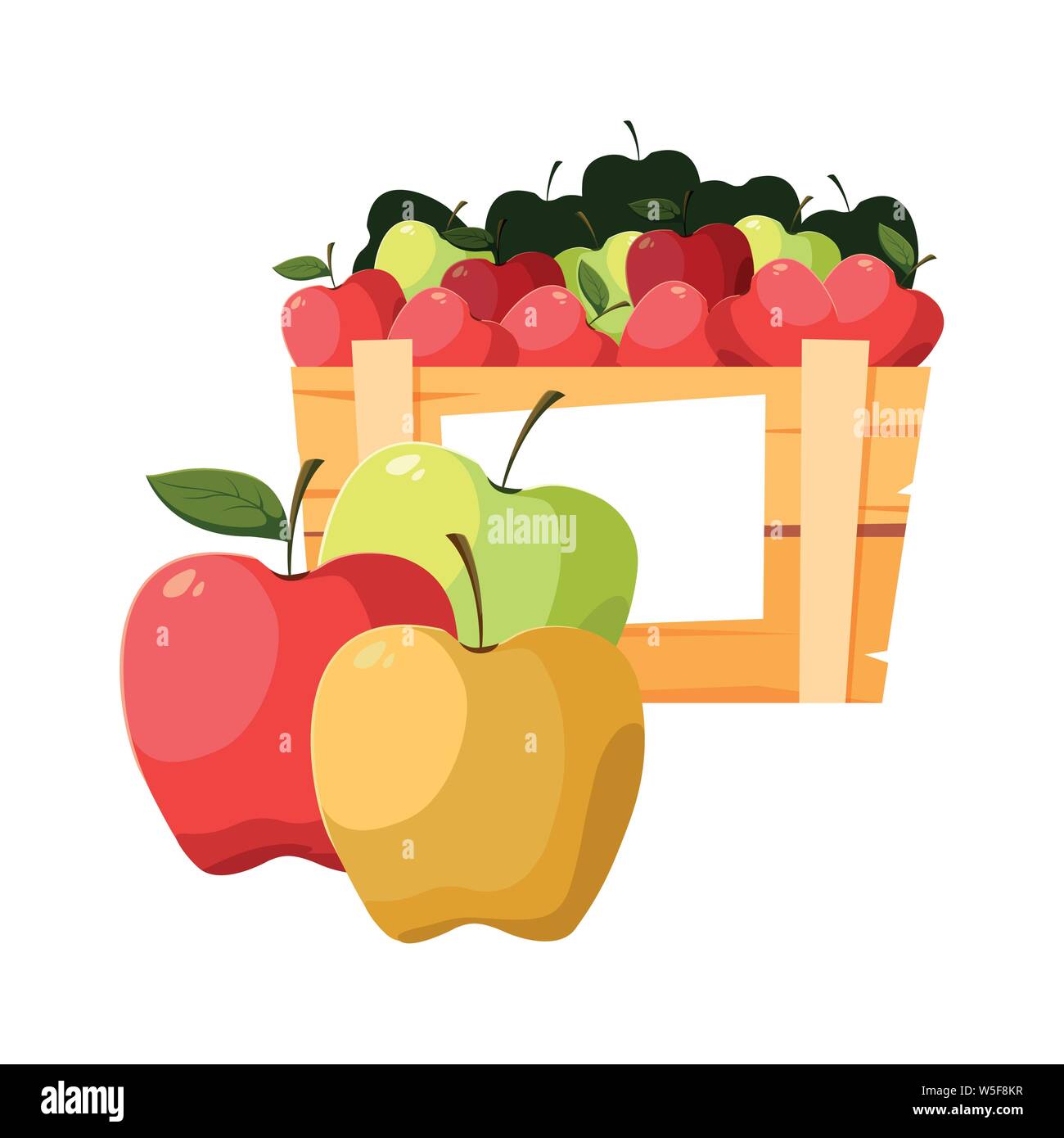 fresh fruits apples in wooden basket vector illustration Stock Vector ...