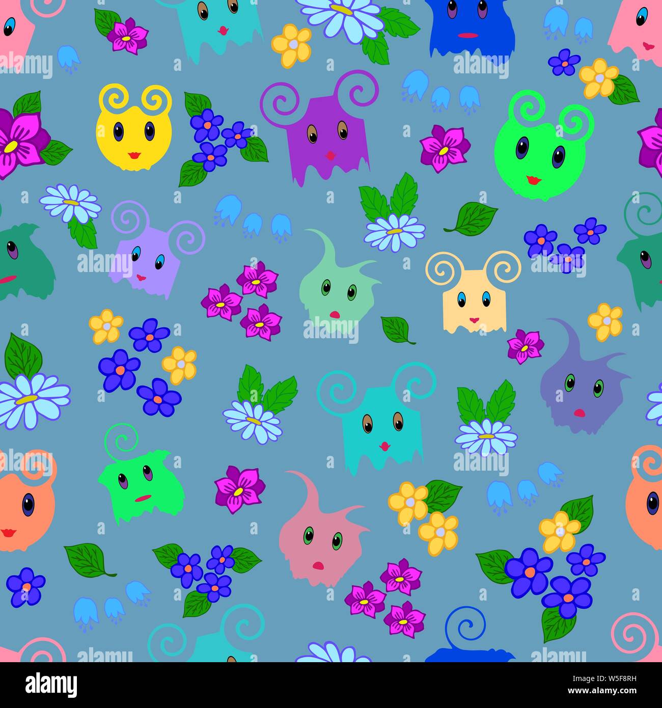 Seamless ornamental pattern for kids on blue background Stock Vector ...