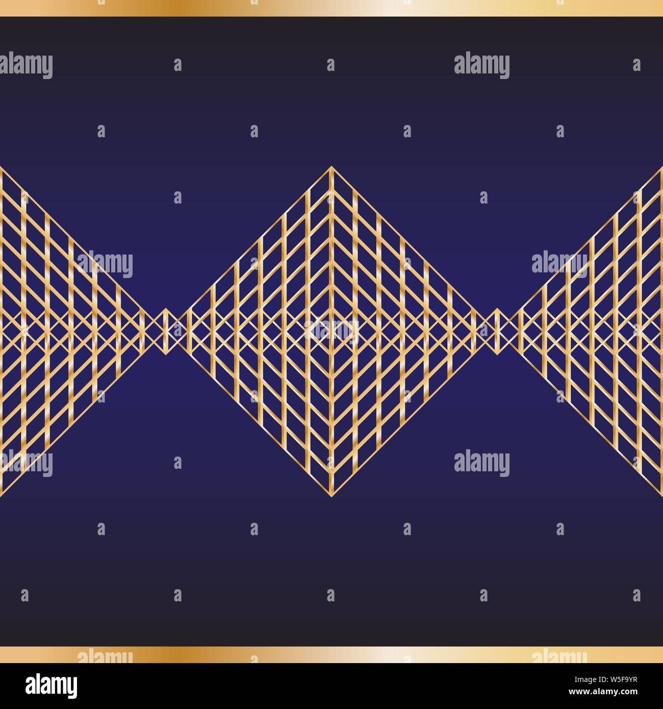 Golden abstract geometric ornament. Pattern of golden mesh on blue ...