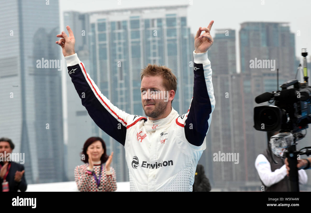 British racing driver Sam Bird celebrates during the award presentation ...