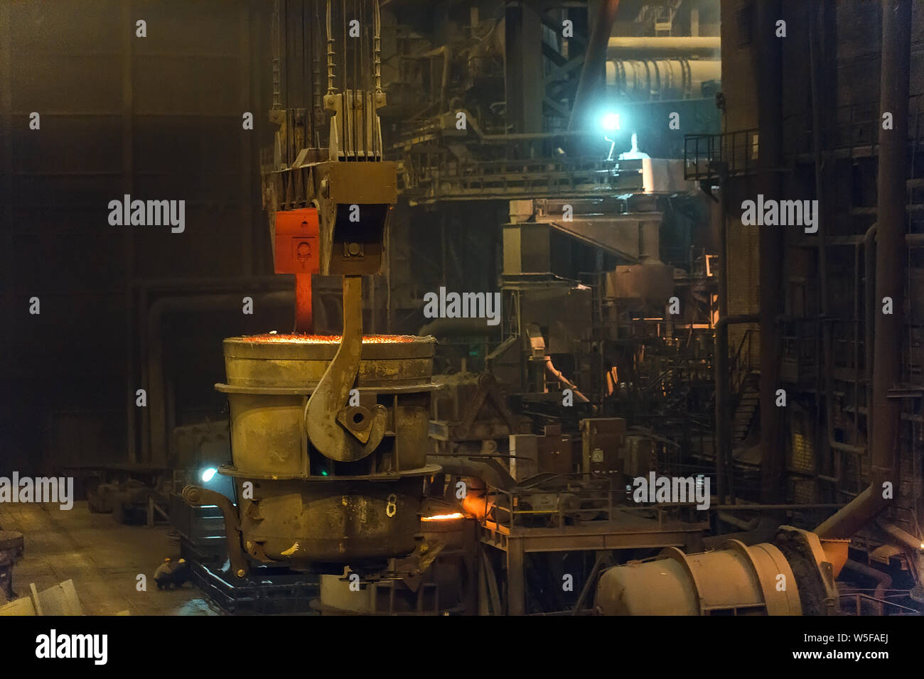 Melting of metal in a steel plant. High temperature in the melting ...