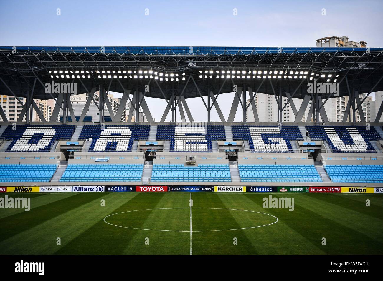 View of the Daegu Stadium, also known as the Blue Arc, before the group ...