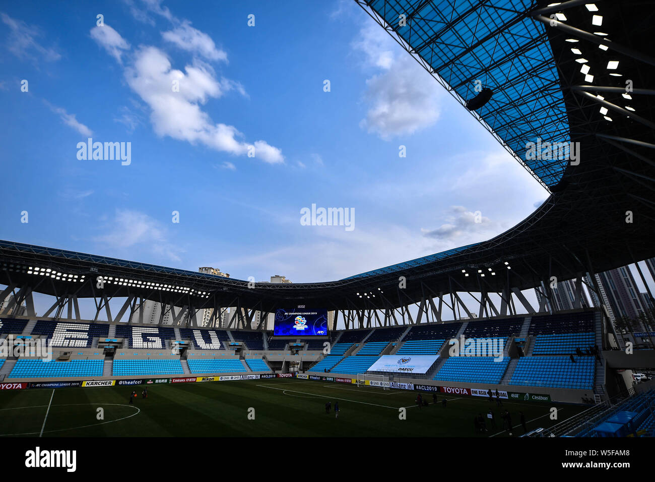 View of the Daegu Stadium, also known as the Blue Arc, before the group ...