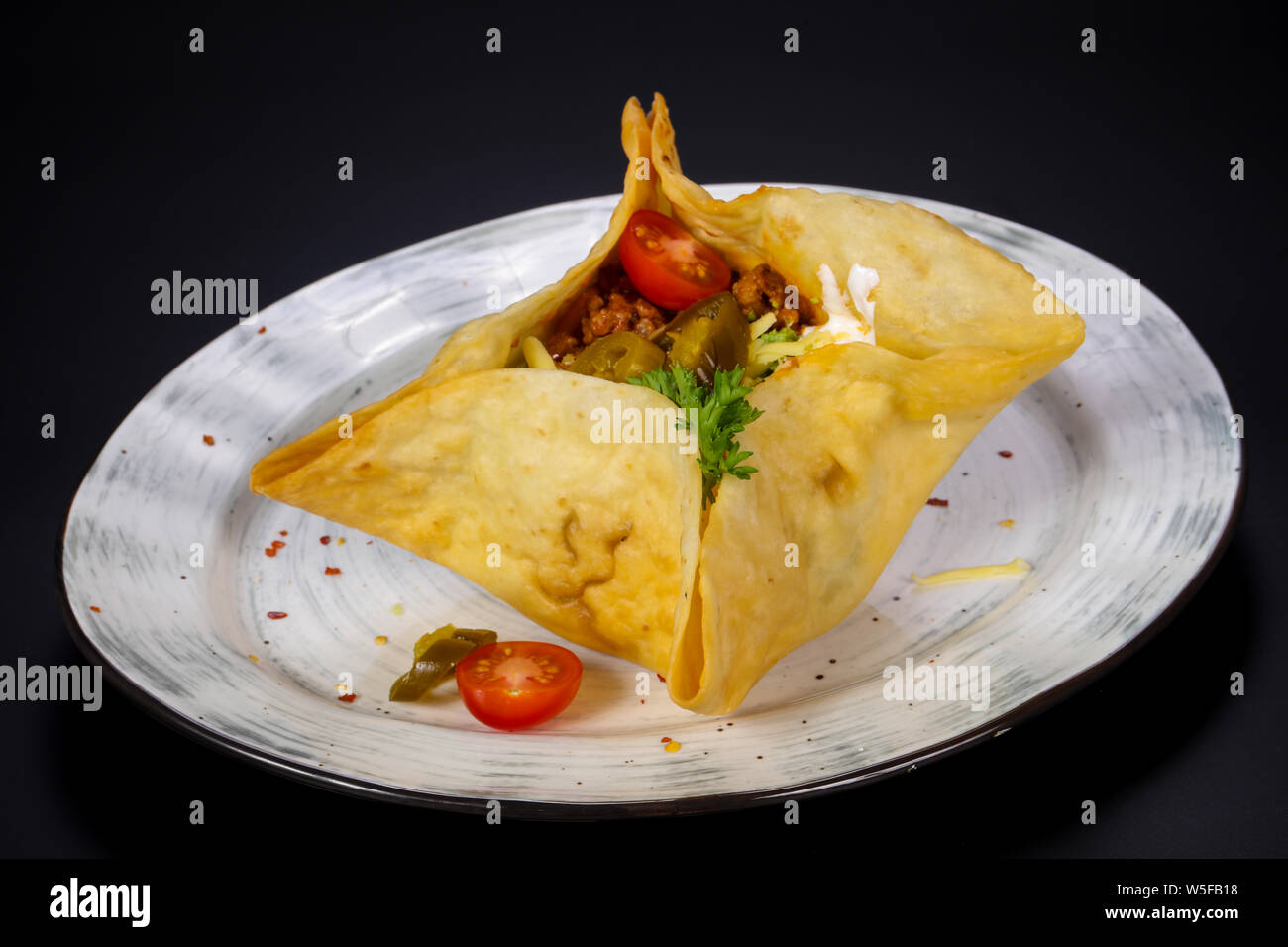 Crispy pie with minced meat and cheese Stock Photo - Alamy