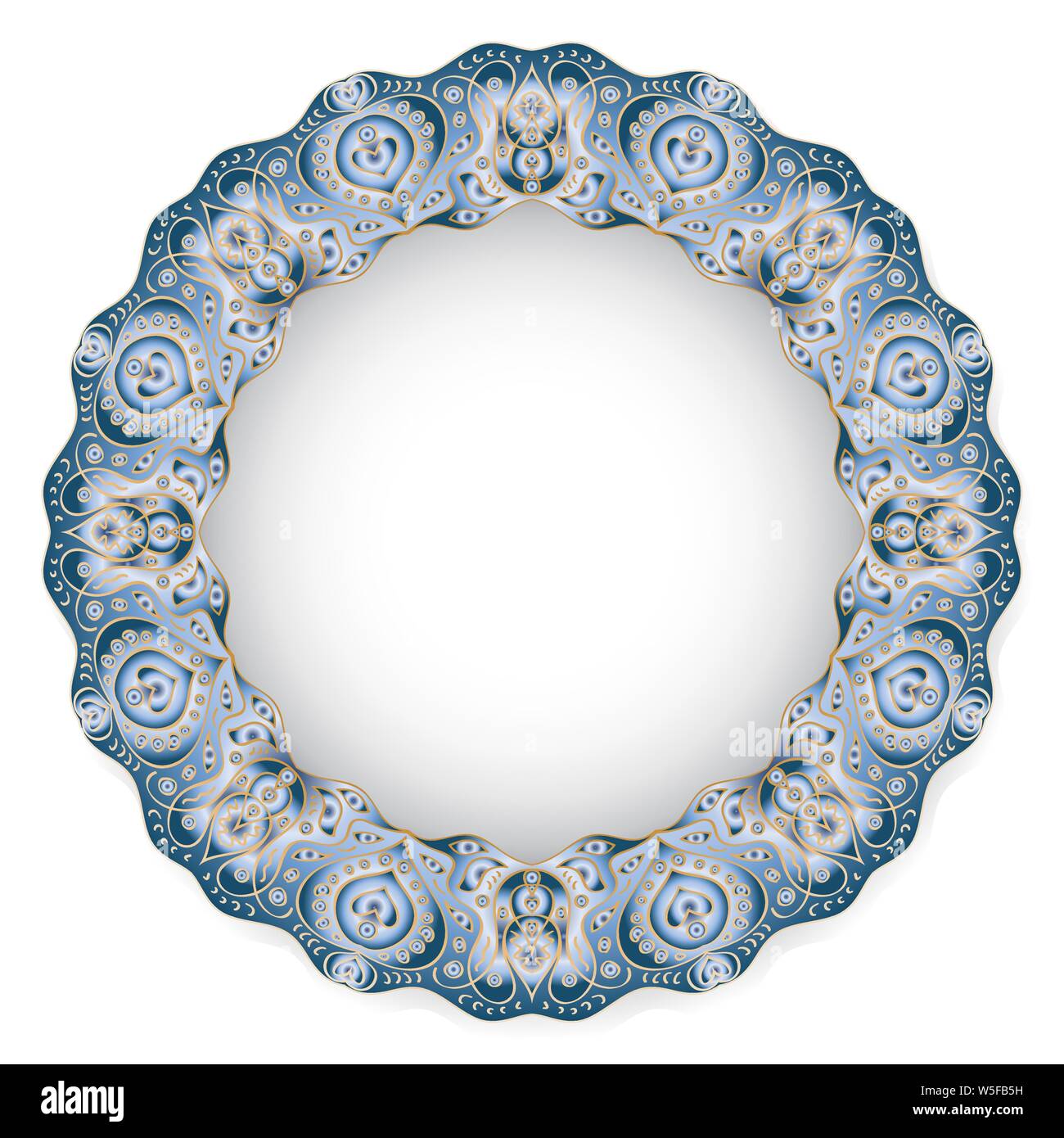 Circular blue flower pattern with empty space in the center. White ...