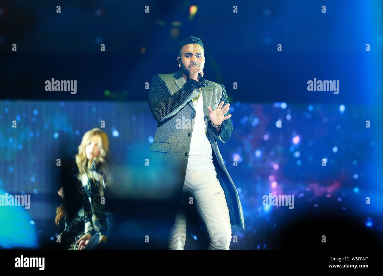 American singer-songwriter Jason Derulo performs during the draw ...