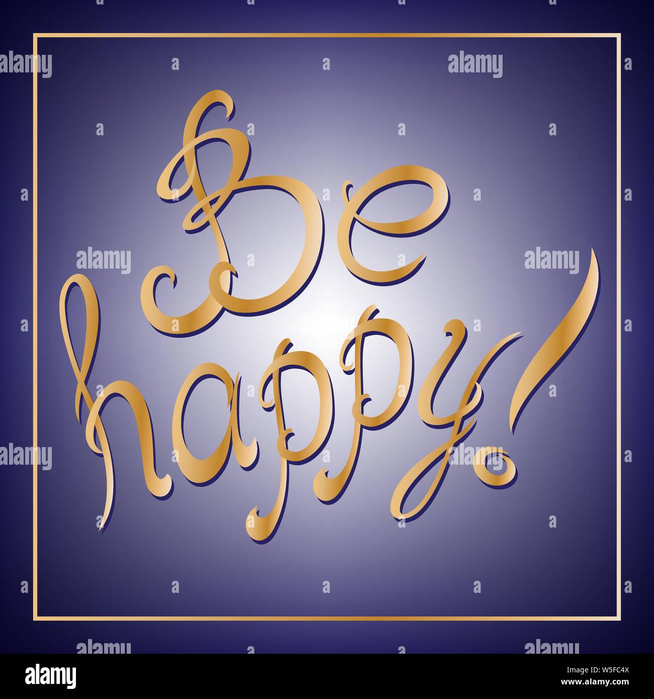 Be Happy lettering card. Hand drawn lettering poster for Be Happy. Ink ...