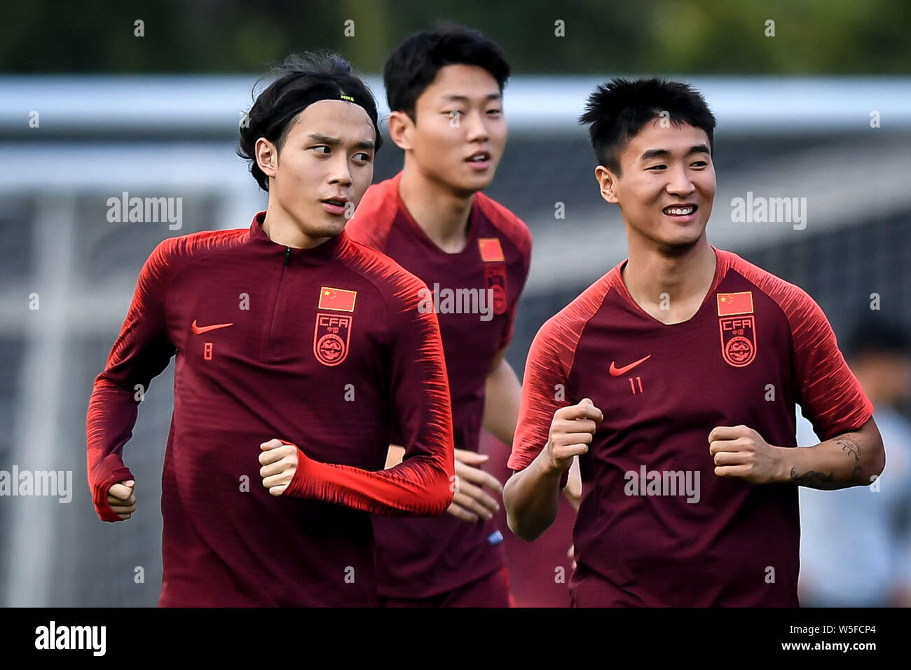Players of Chinese national men's football team take part in a training ...