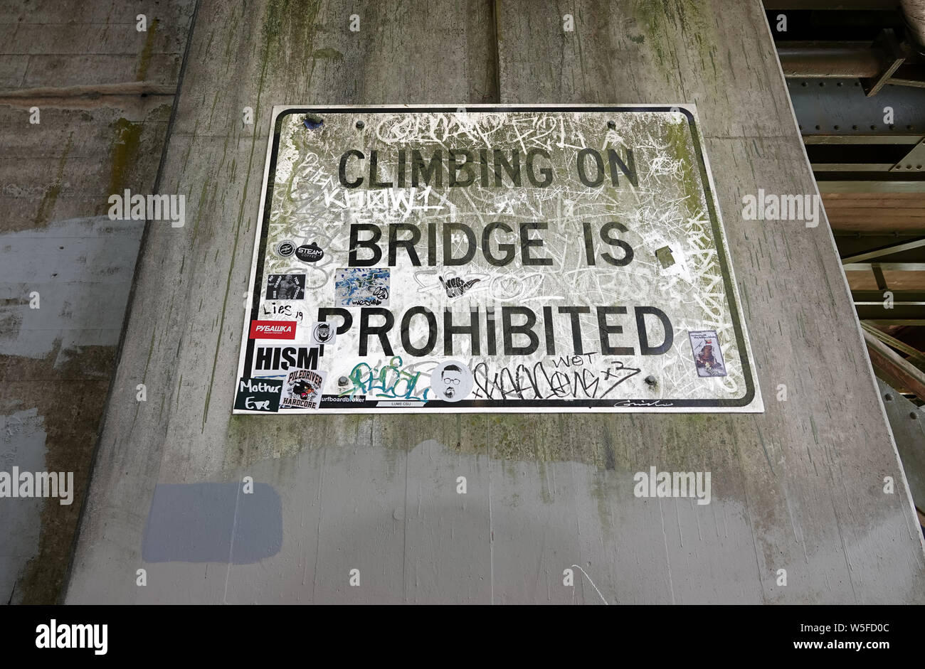 Climbing on bridge is prohibited hi-res stock photography and images ...