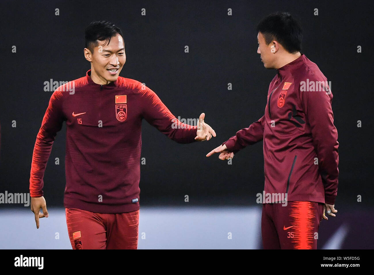 Wu Xi of Chinese national men's football team takes part in a training ...