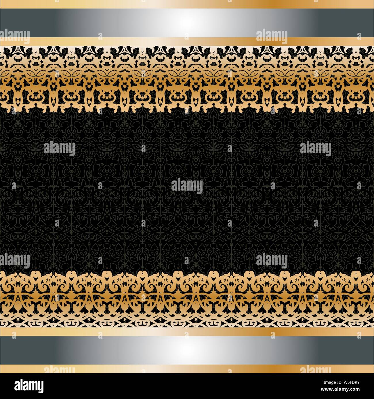 Card with golden ornament on the edge. Template frame for greeting card ...