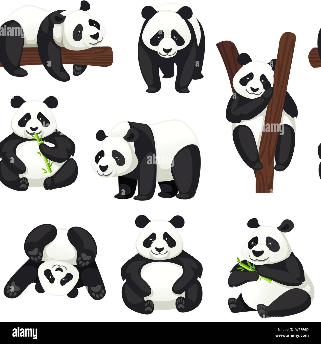 Seamless pattern of cute big panda in different poses cartoon animal ...