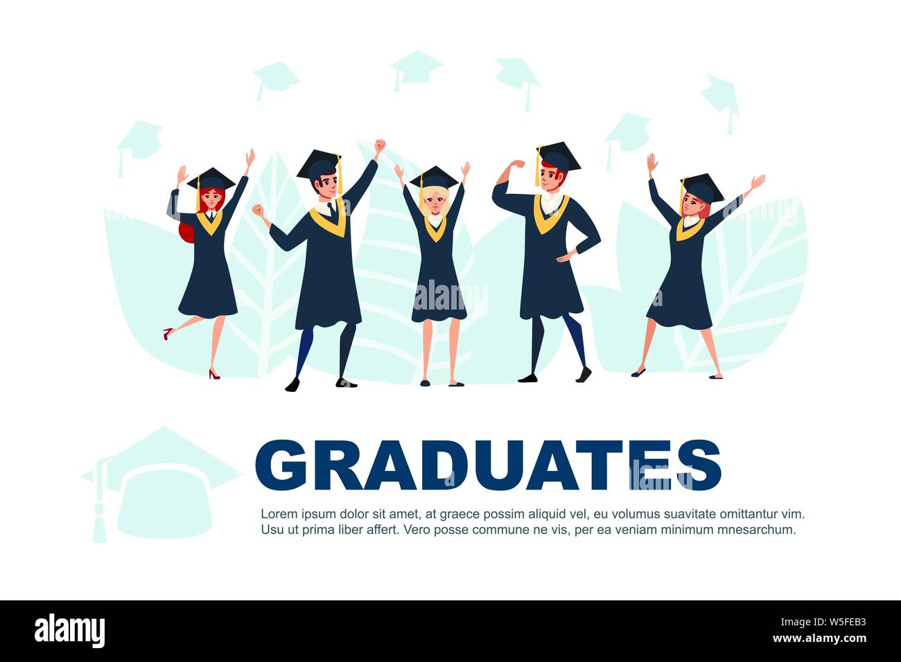 Young students graduated characters cartoon design flat vector ...